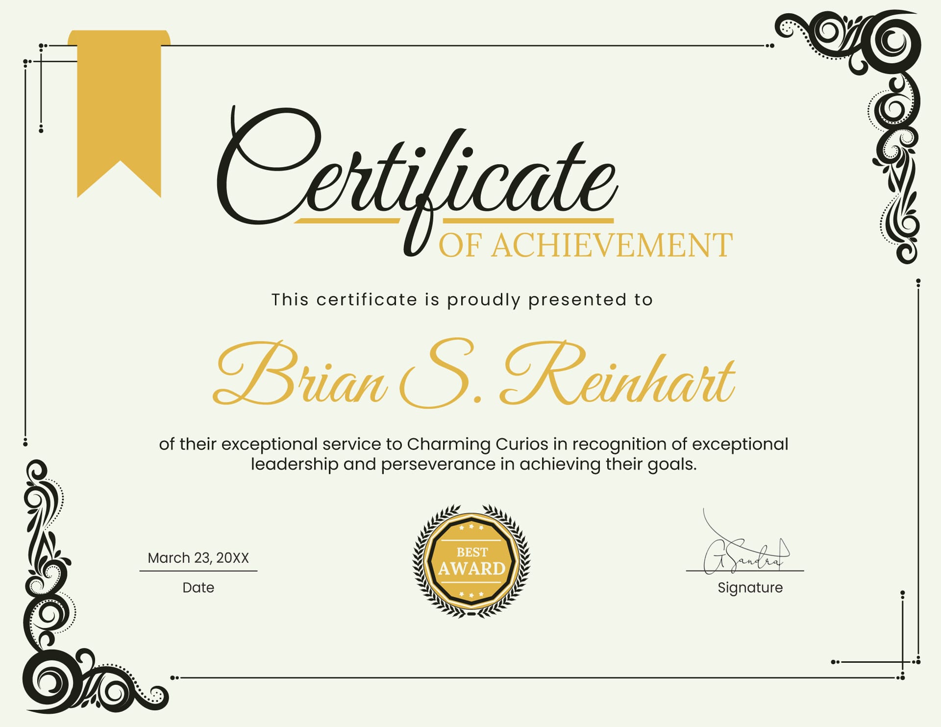 Prestigious Achievement Award Certificate Template (Portrait) - WordLayouts
