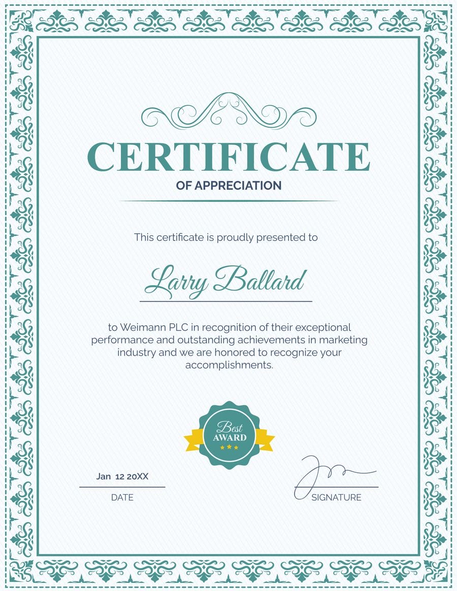 Free Appreciation Certificate Templates to Edit & Print