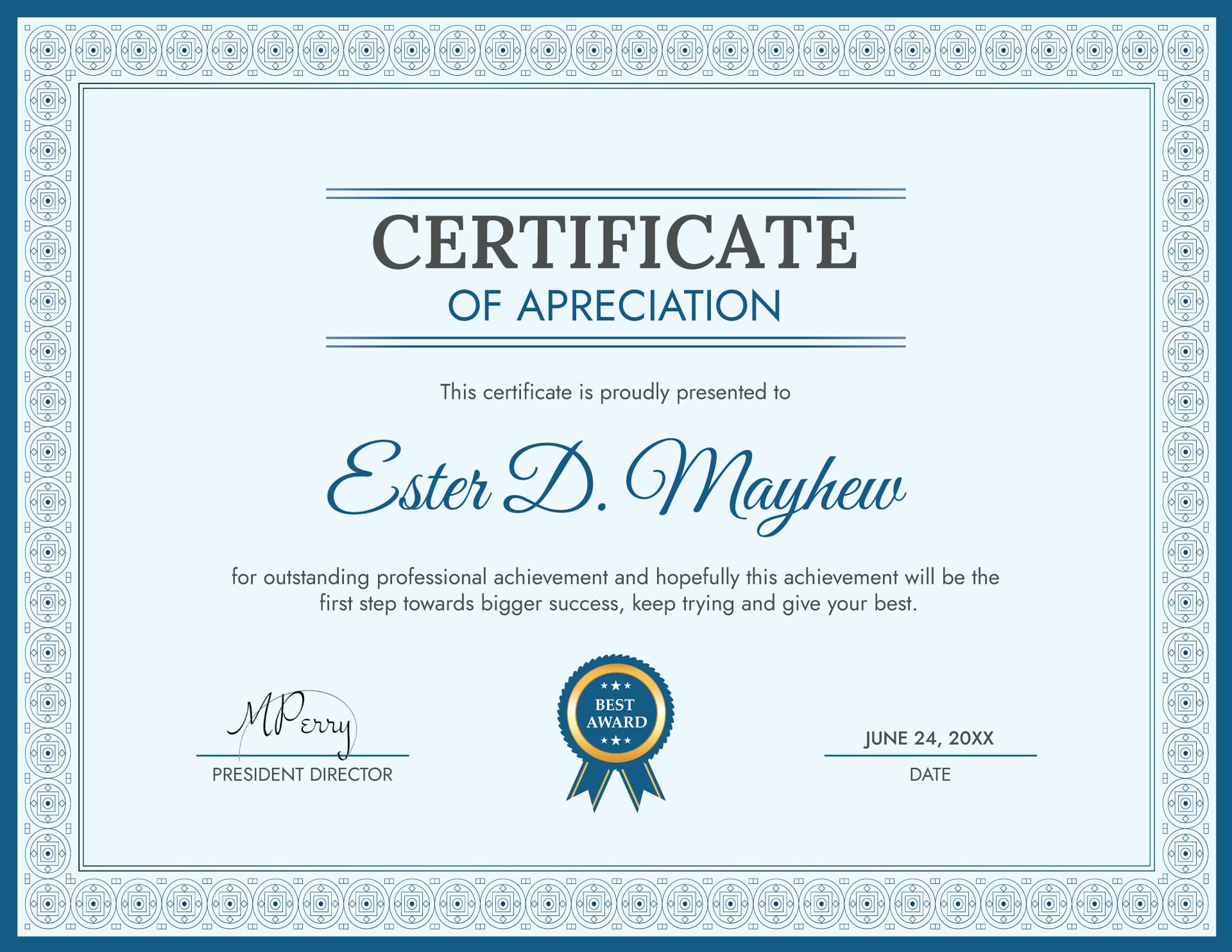 Honorable Recognition Award Template (Landscape) - WordLayouts