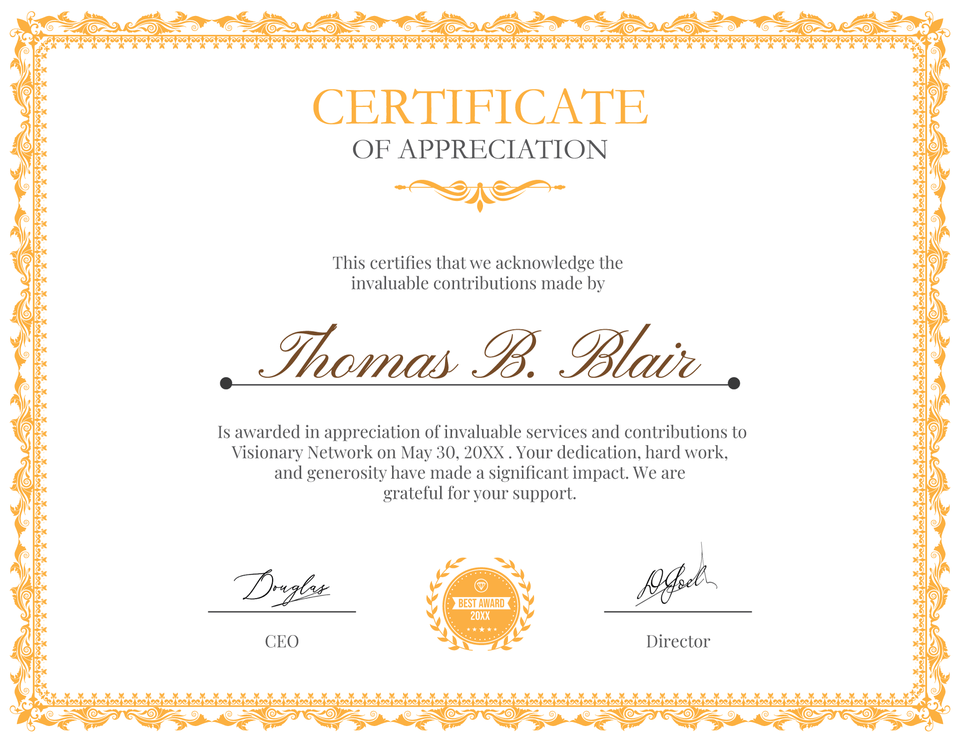 Honorary Service Appreciation Award Certificate Template (Landscape ... Honorary Service Appreciation Award Certificate Template (Landscape ...