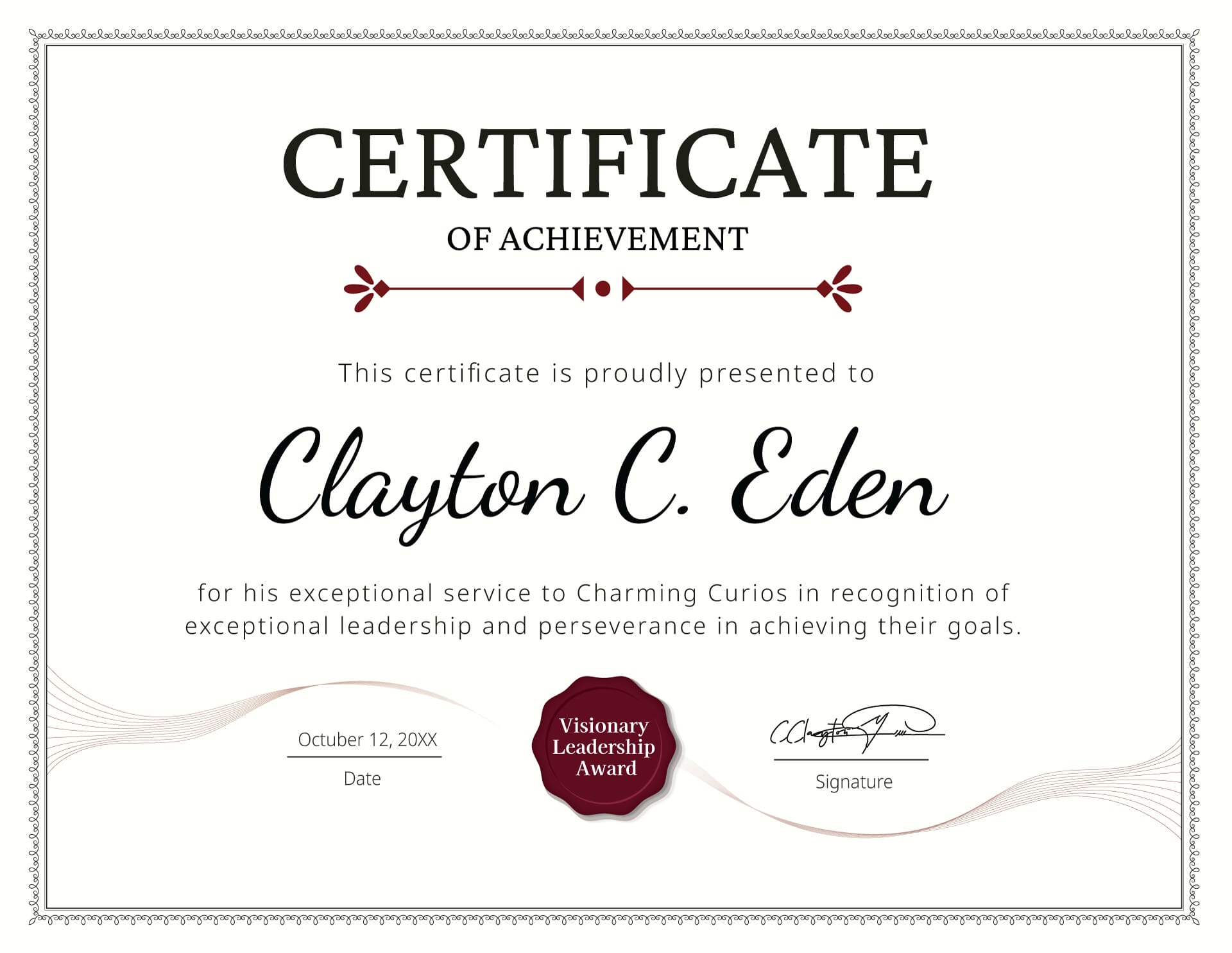 Exceptional Contribution Certificate Template (Portrait) - WordLayouts