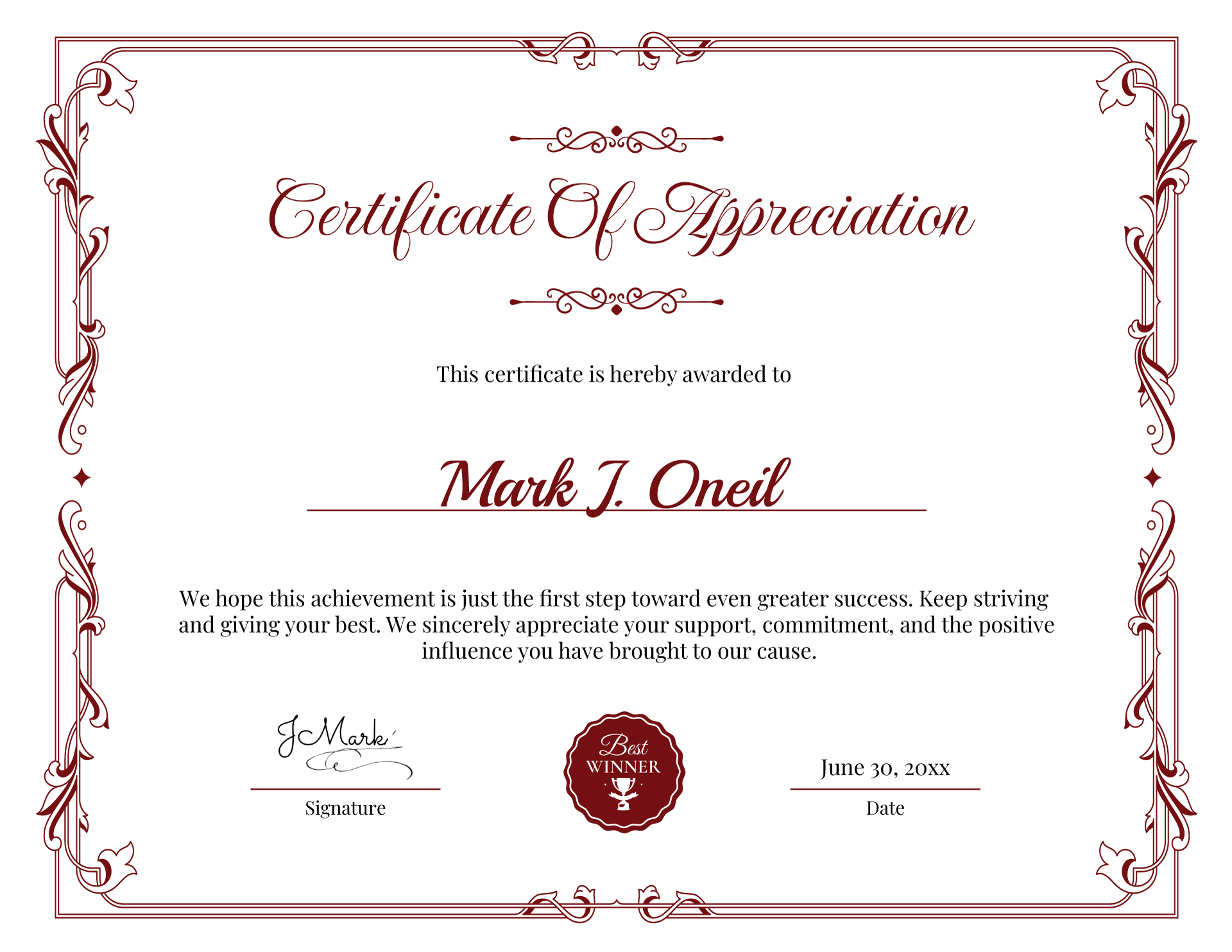 Outstanding Contribution Award Certificate Template Landscape
