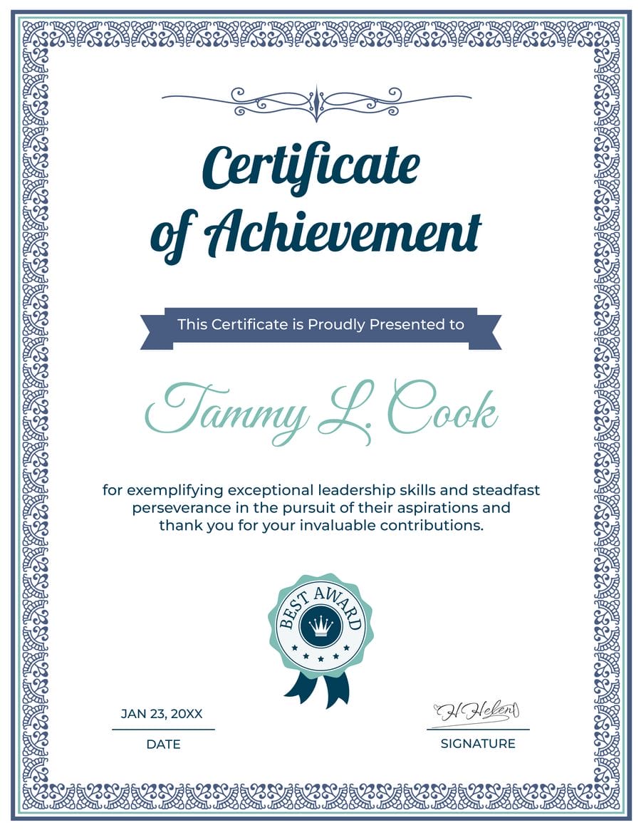 Perseverance Leadership Award Certificate Template (Portrait) - WordLayouts