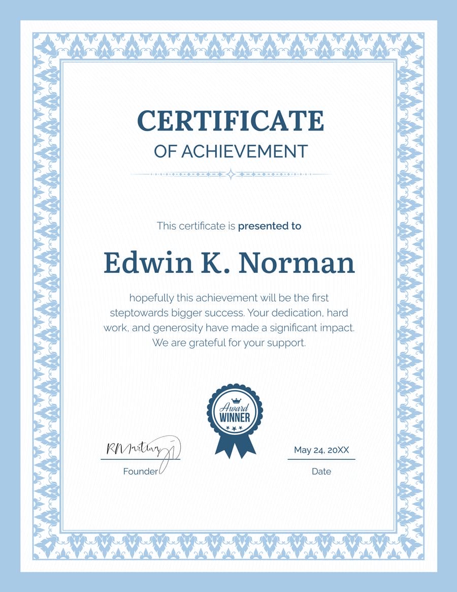 Vintage Performance Certificate Template (Portrait) - WordLayouts