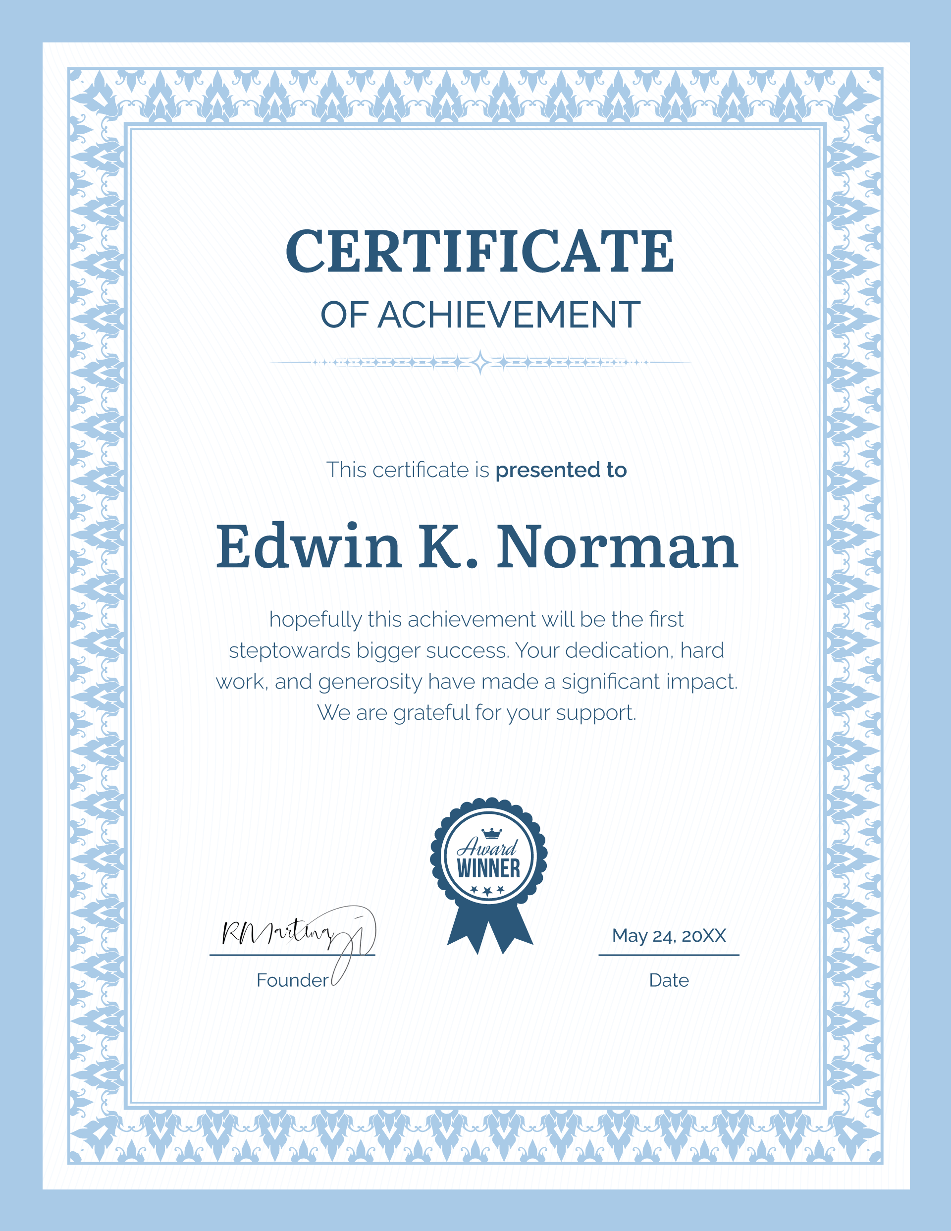 Prestigious Achievement Award Certificate Template (Portrait) - WordLayouts Prestigious Achievement Award Certificate Template (Portrait) - WordLayouts