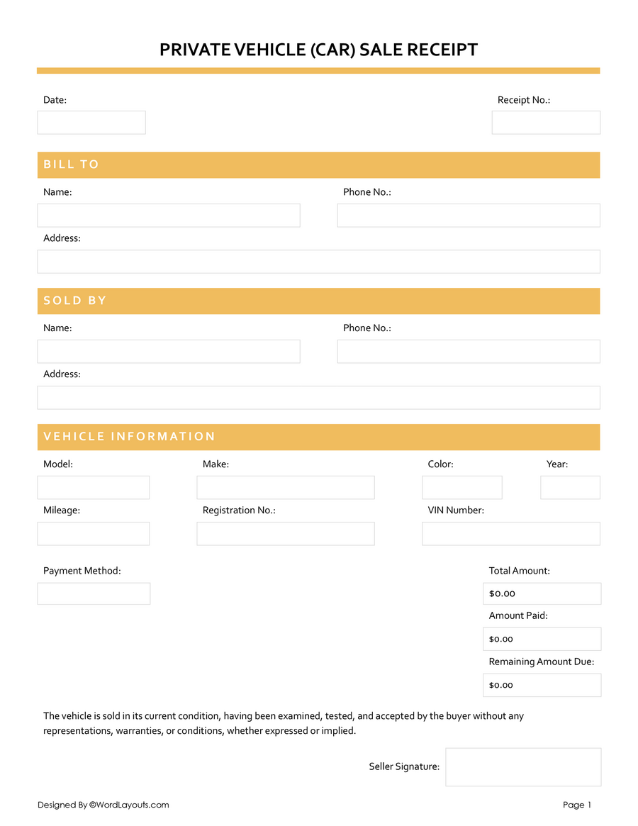 Firearm (Gun) Sales Receipt Template - WordLayouts