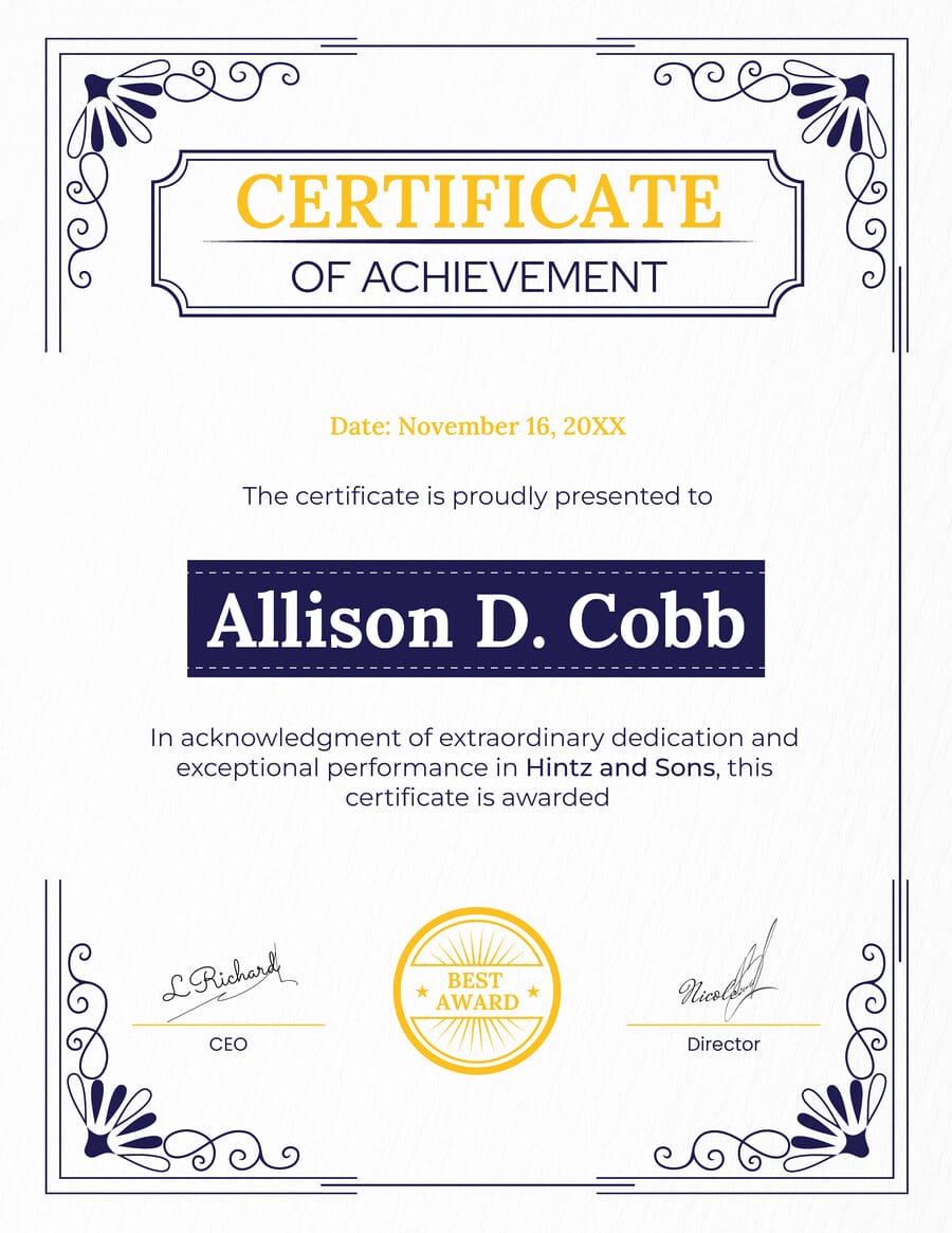 Classic Performance Appreciation Award Template (Portrait) - WordLayouts