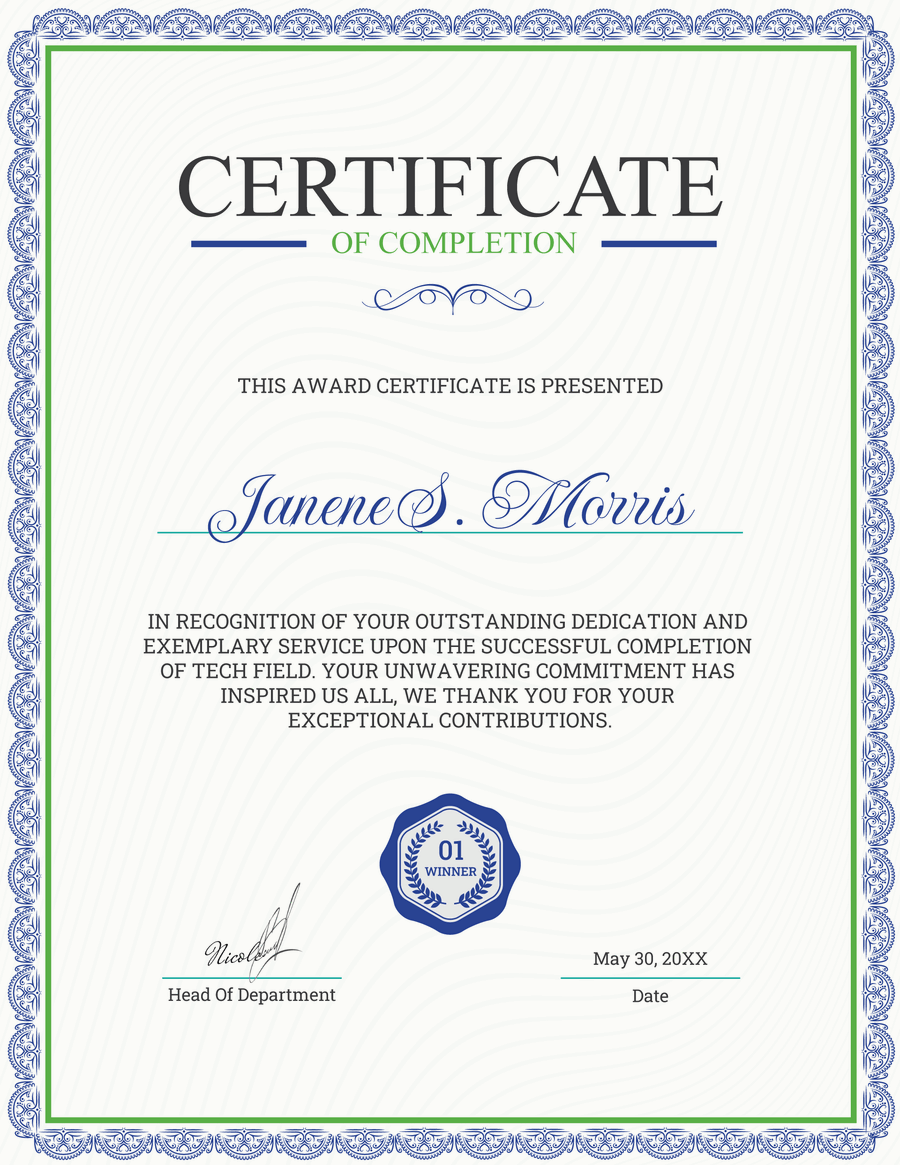 Outstanding Contribution Award Certificate Template (Portrait ...