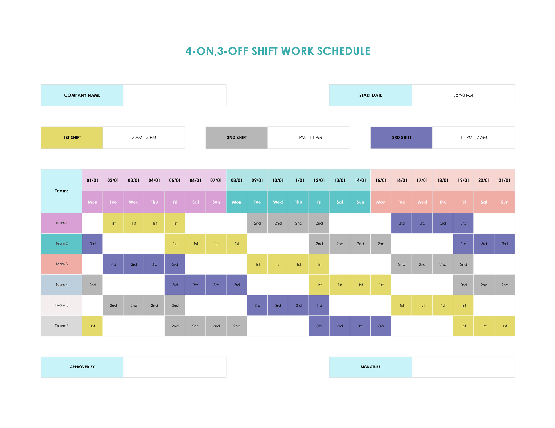 Free Templates to Schedule 24-hour Shifts - WordLayouts