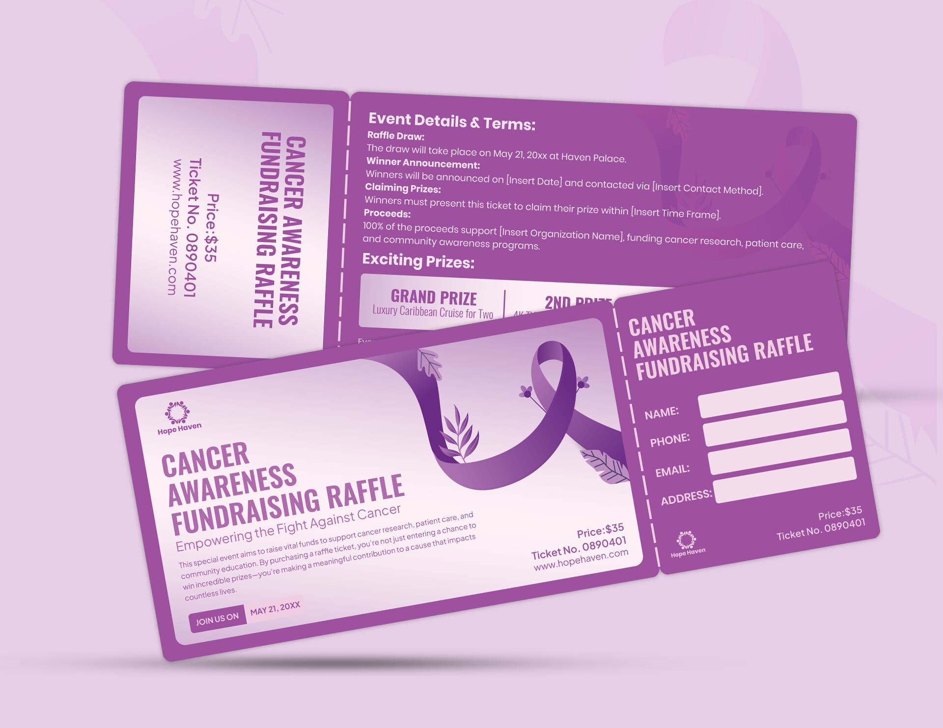 Cancer Awareness Fundraising Raffle Ticket Template - WordLayouts