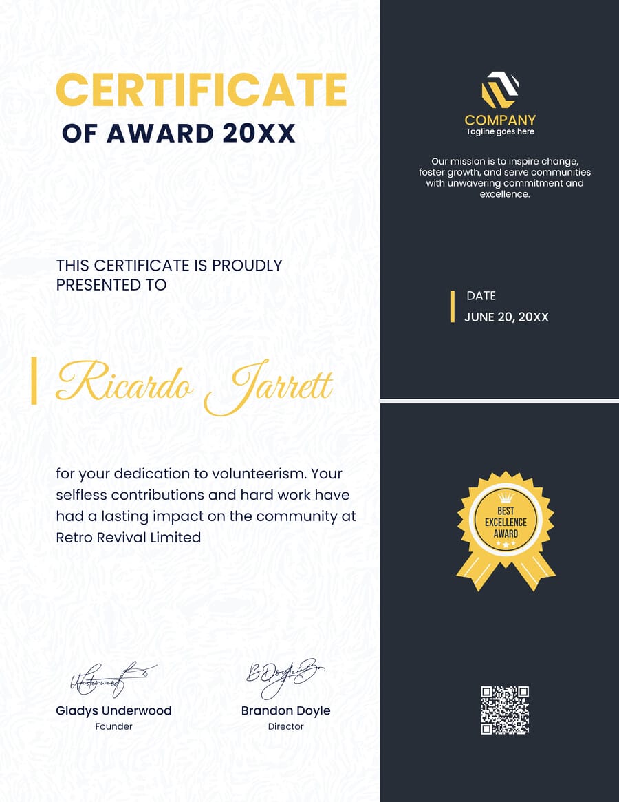 Community Recognition Award Certificate Template (Portrait) - WordLayouts