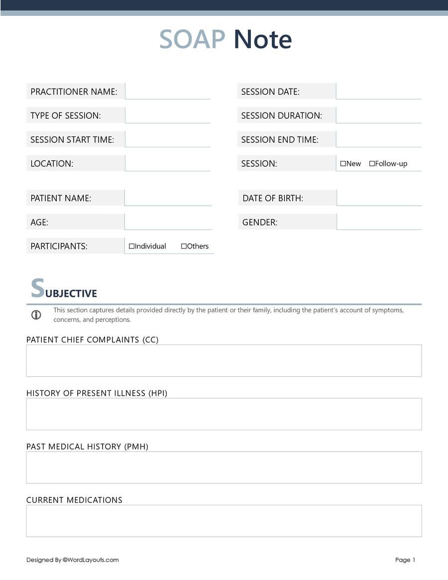 Clinical SOAP Note Template - Word, Google Docs