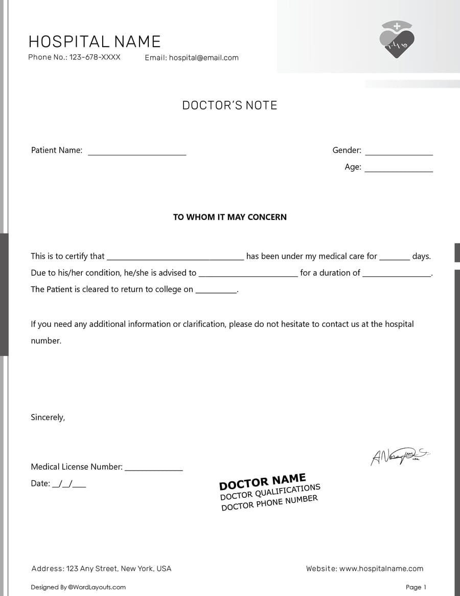 Doctor's Note Template with Restrictions - WordLayouts