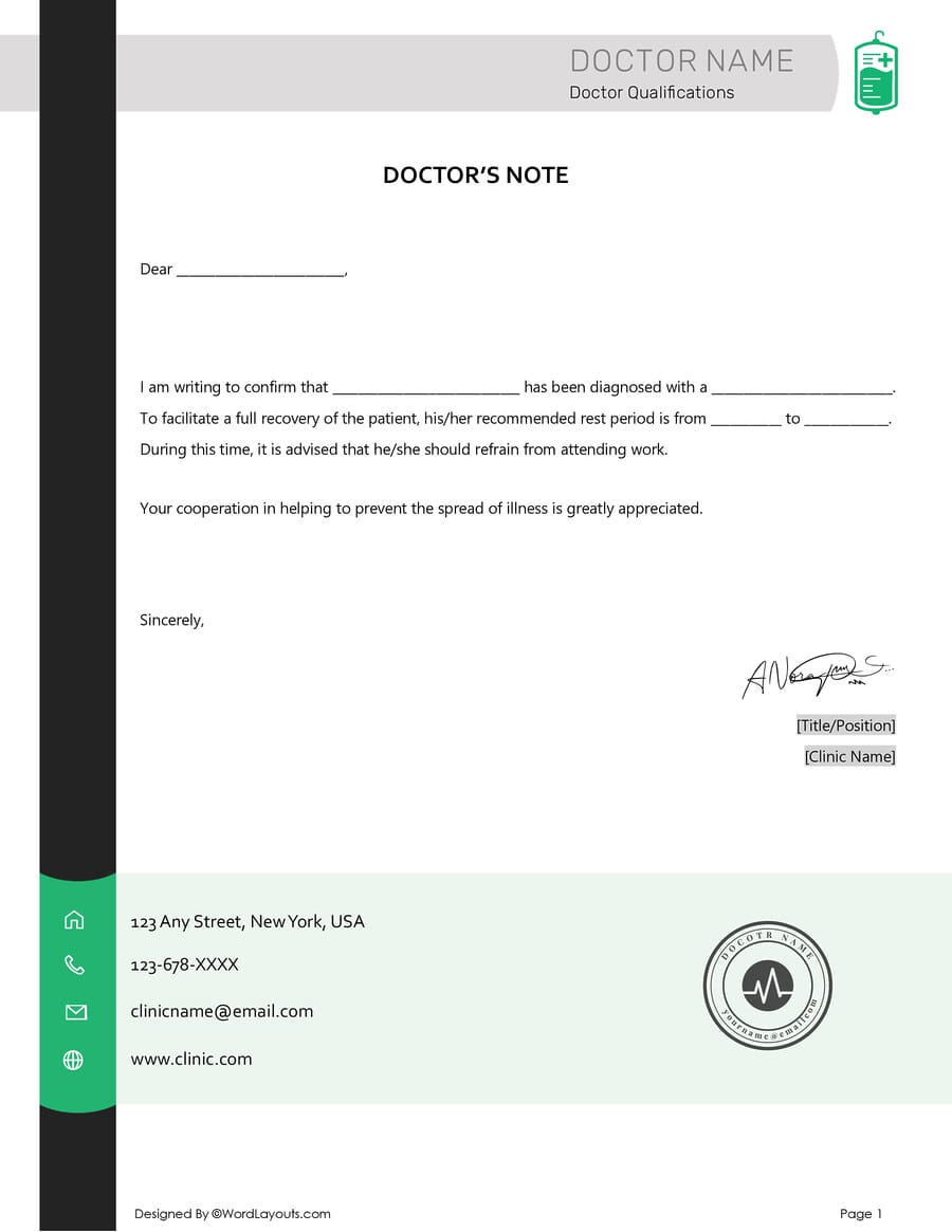 Doctor's Note Template with Restrictions - WordLayouts