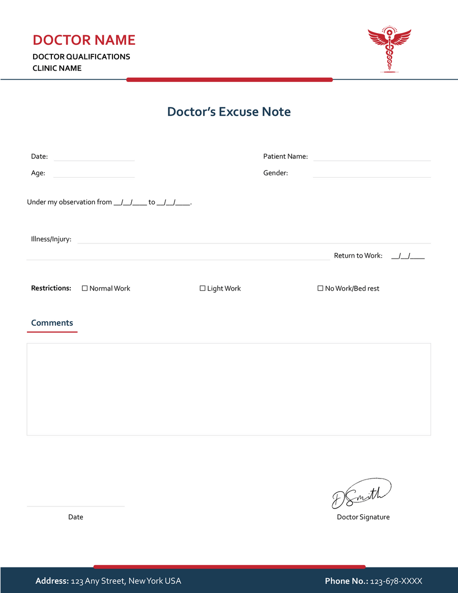 Professional Doctor's Excuse Note Template - WordLayouts