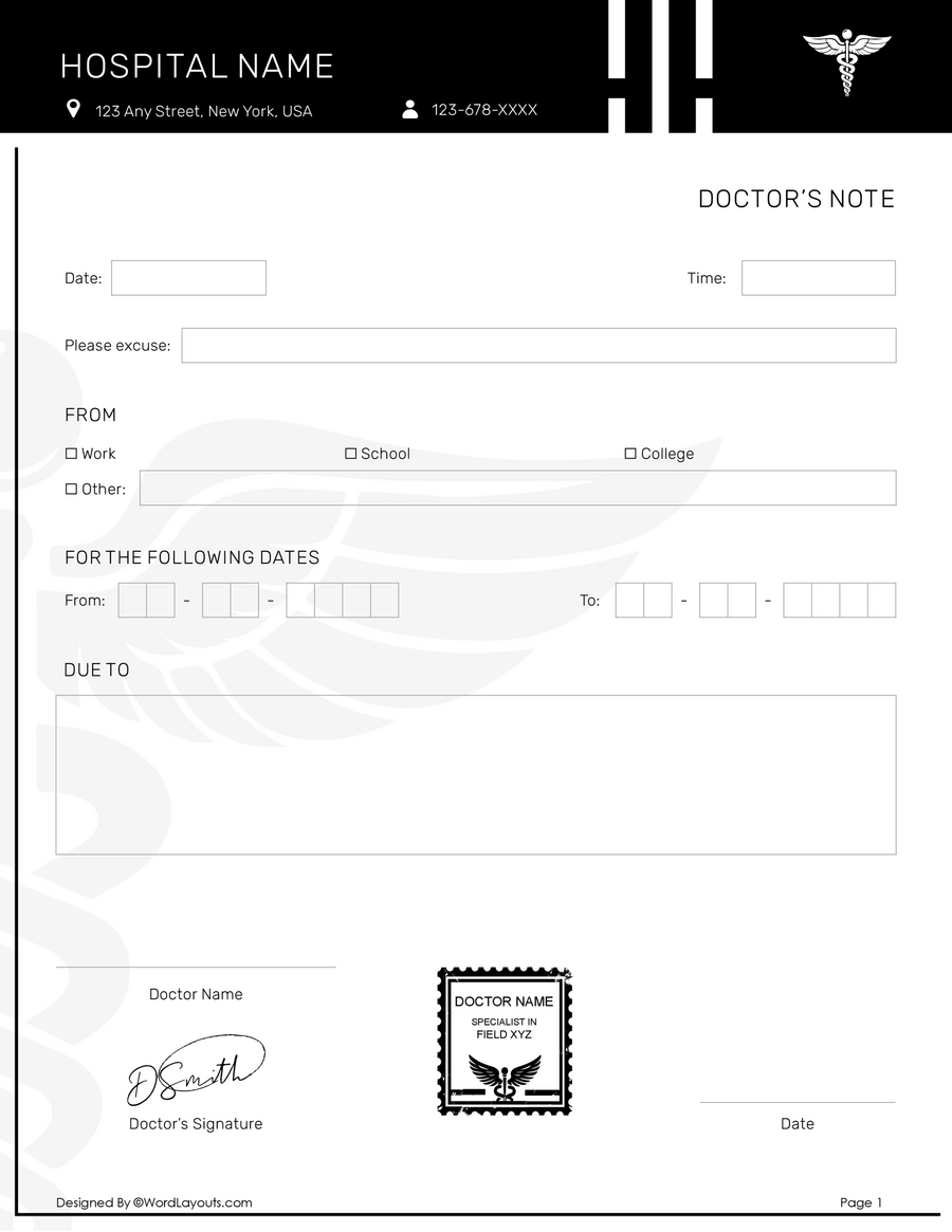 Approved Doctor’s Note Template - WordLayouts