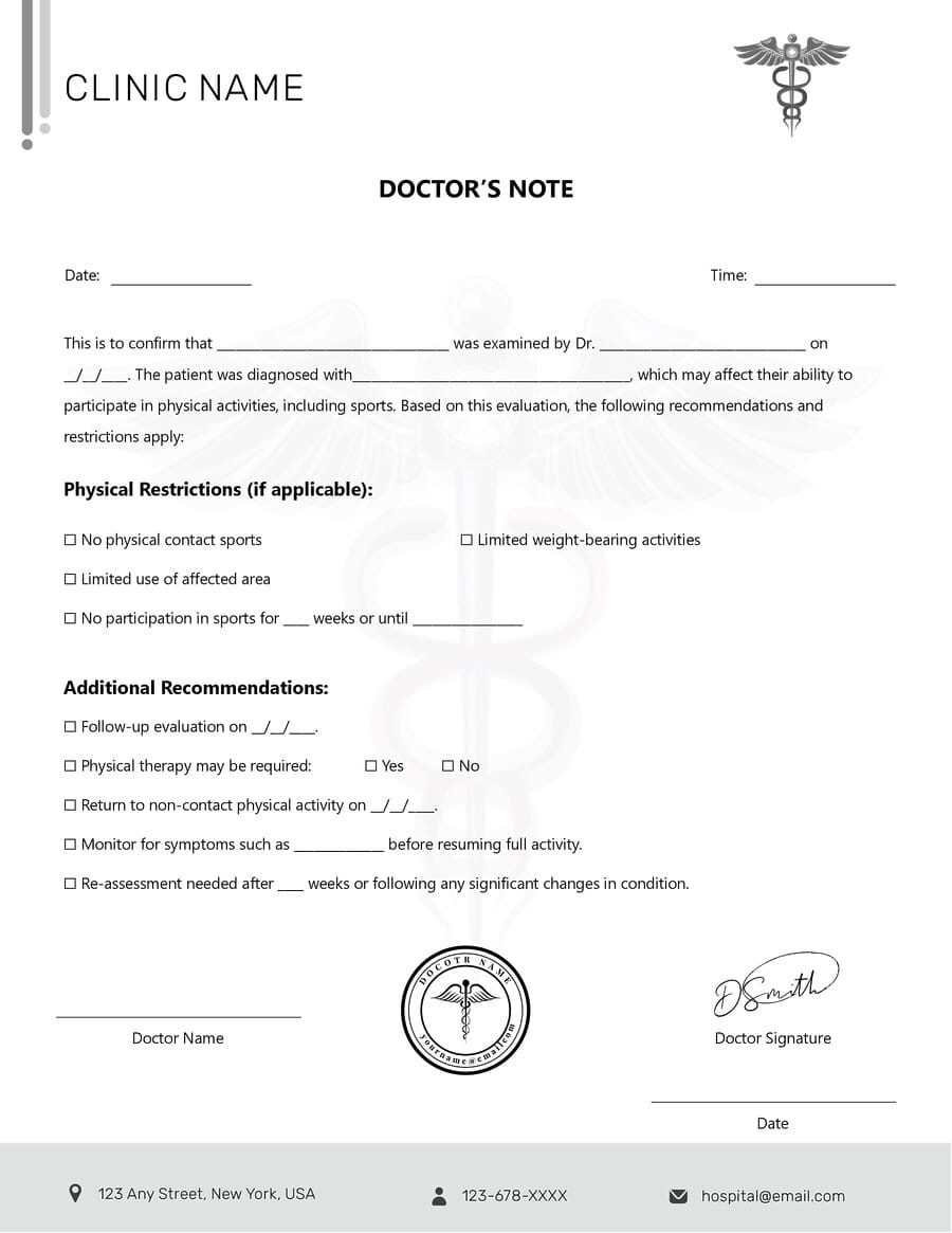 Simple Doctor’s Note Template - WordLayouts