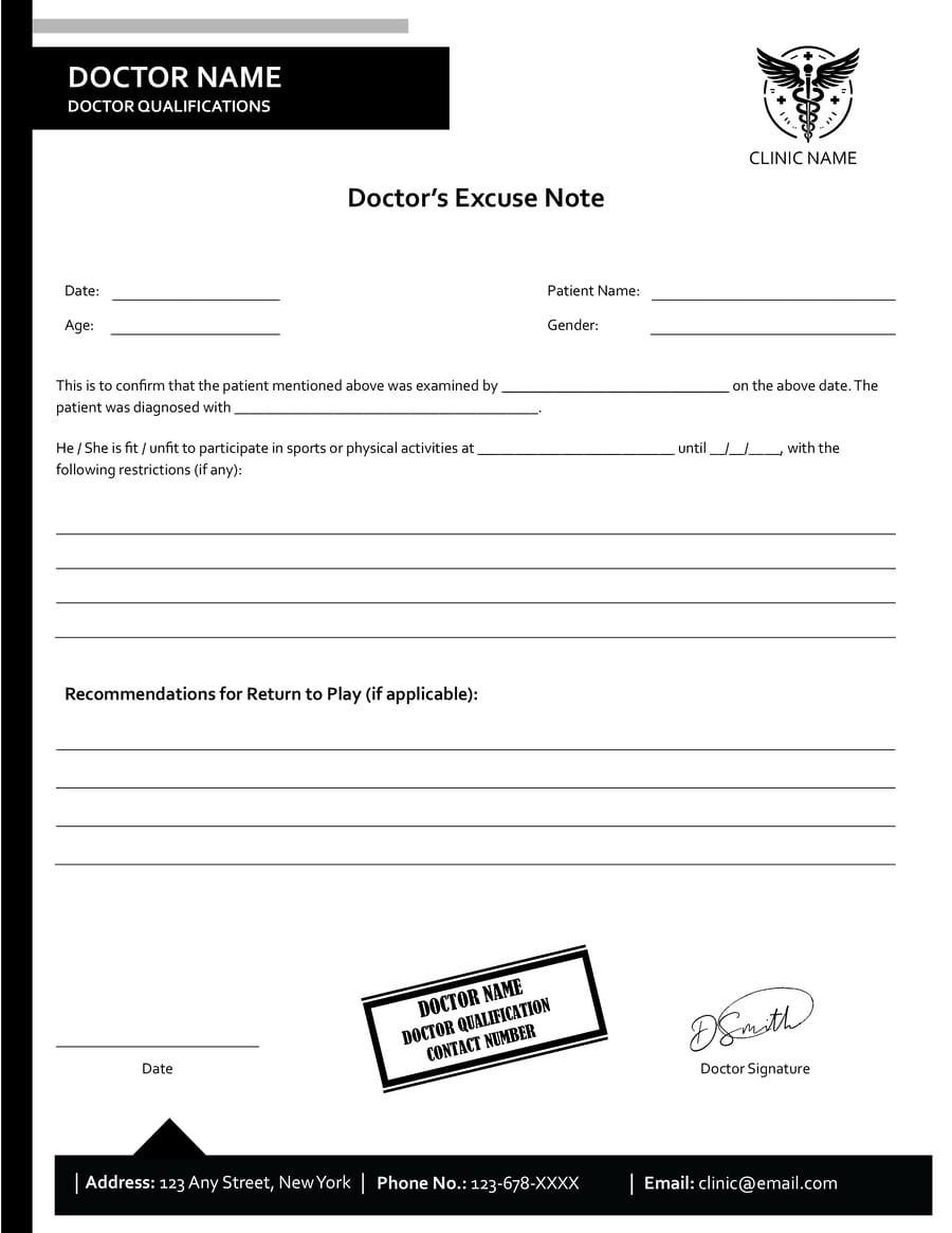 Doctor Excuse Note for Remote Work Template - WordLayouts