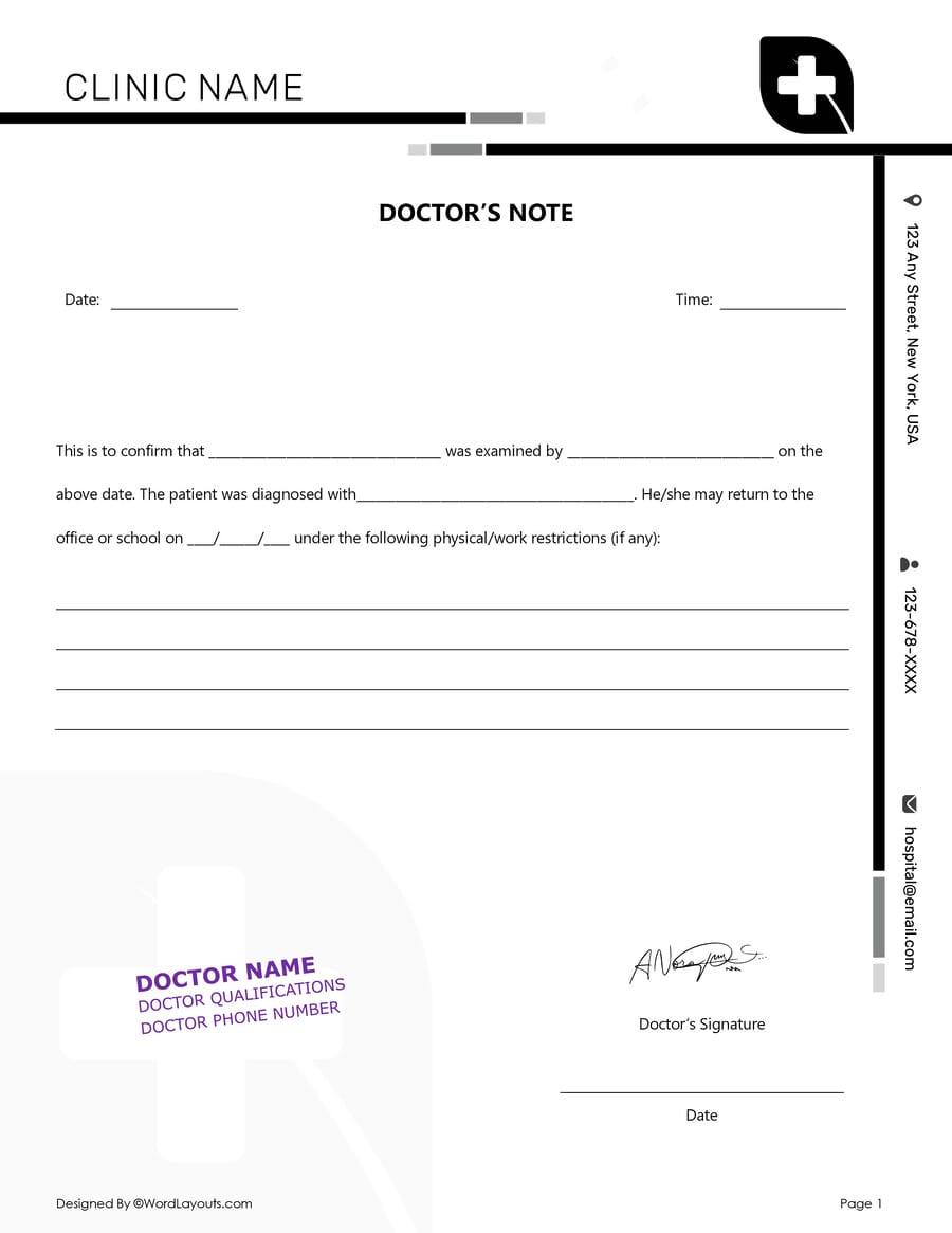 Doctor's Excuse Slip for Work Restrictions - WordLayouts