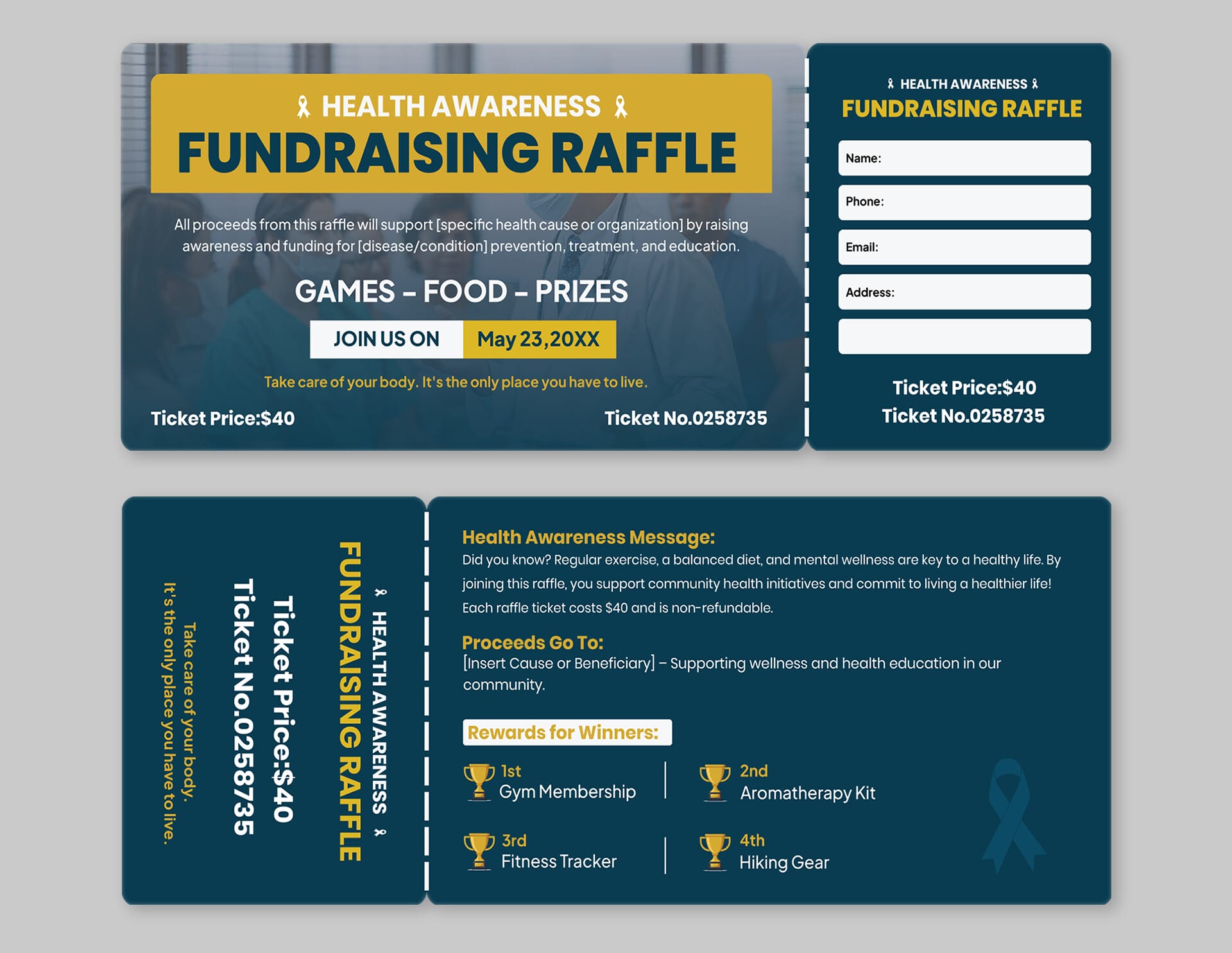 Health Awareness Fundraising Raffle Ticket Template - WordLayouts