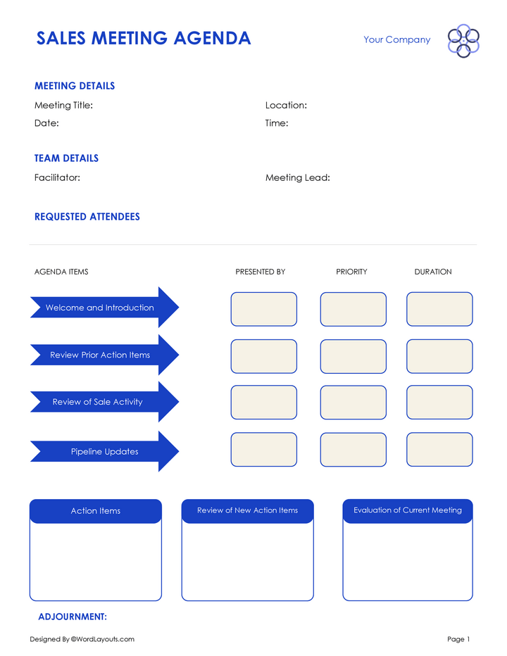Monthly Team Meeting Agenda Template - WordLayouts