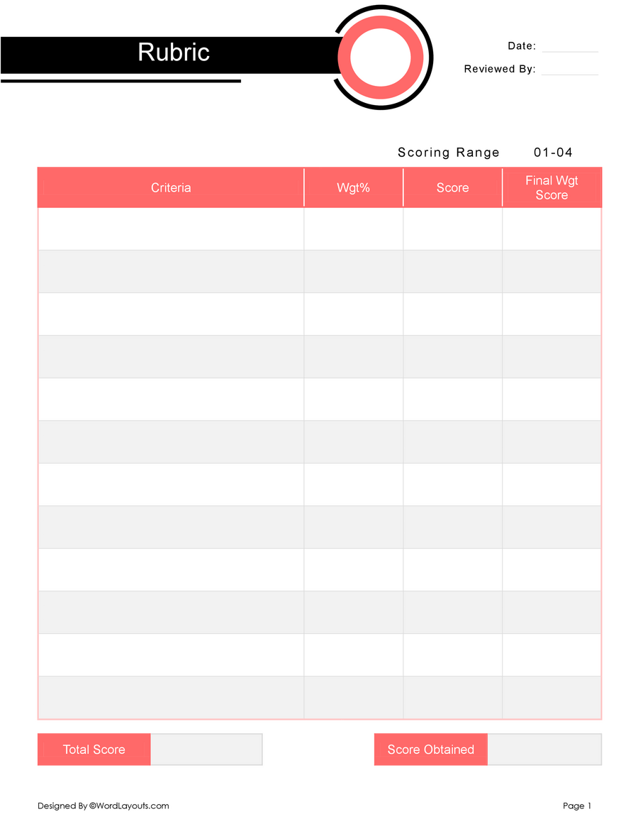 Performance Assessment Rubric Template - WordLayouts