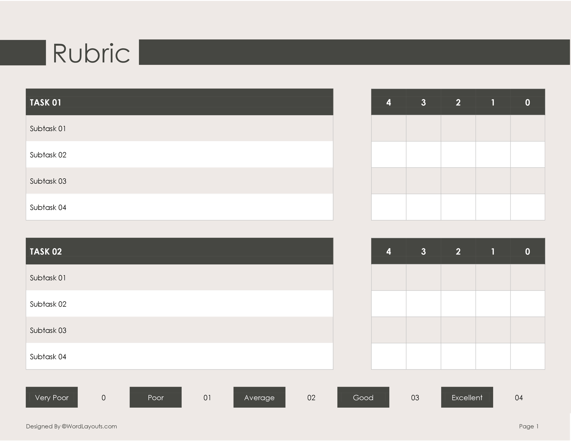 Editable Review and Scoring Rubric Template - WordLayouts