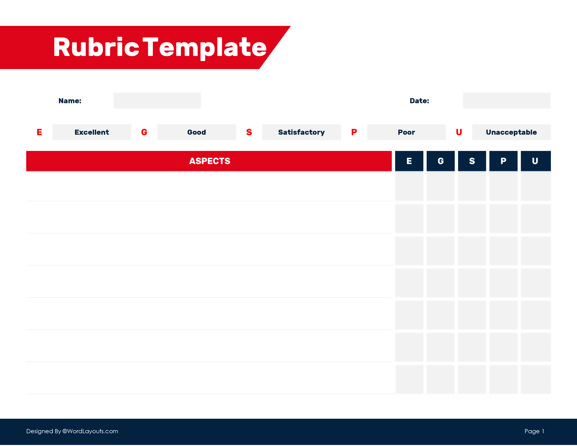 Analytic Rubric Template - WordLayouts