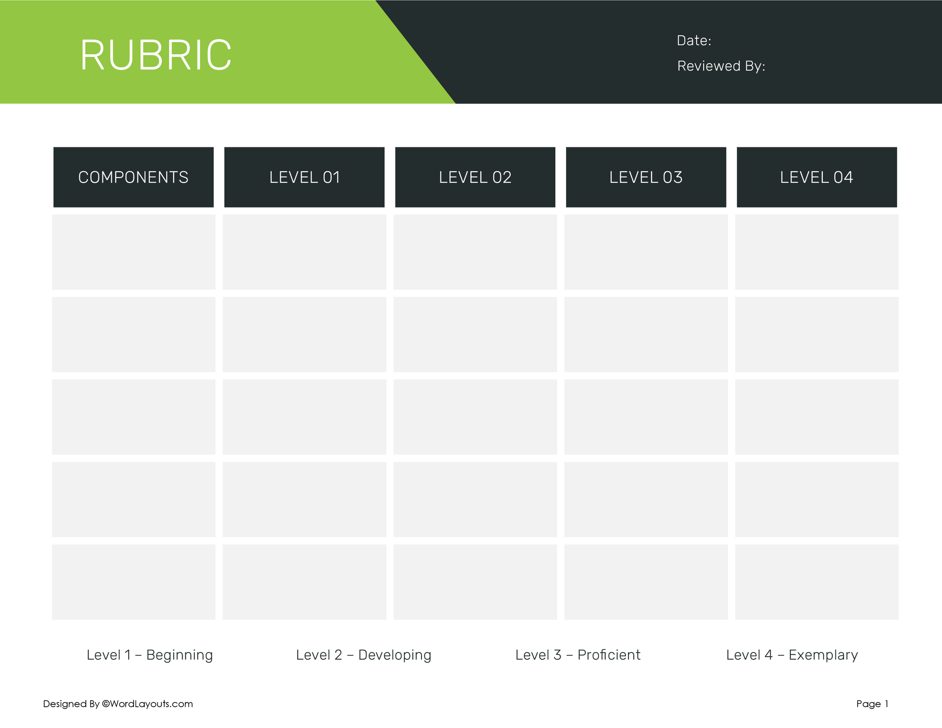 Rubric Template for Quick Performance Scoring - WordLayouts