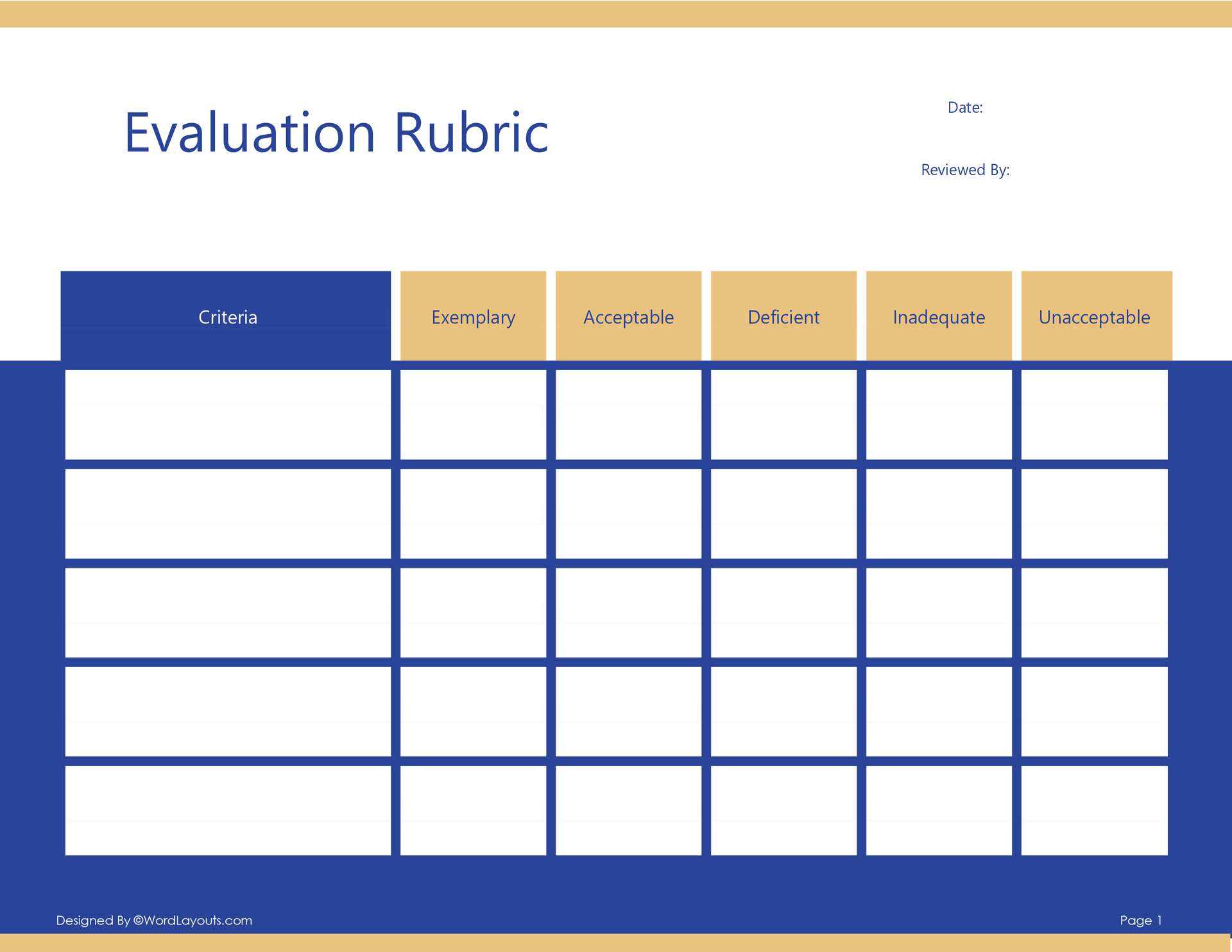 Criteria-Based Review Rubric Template - WordLayouts