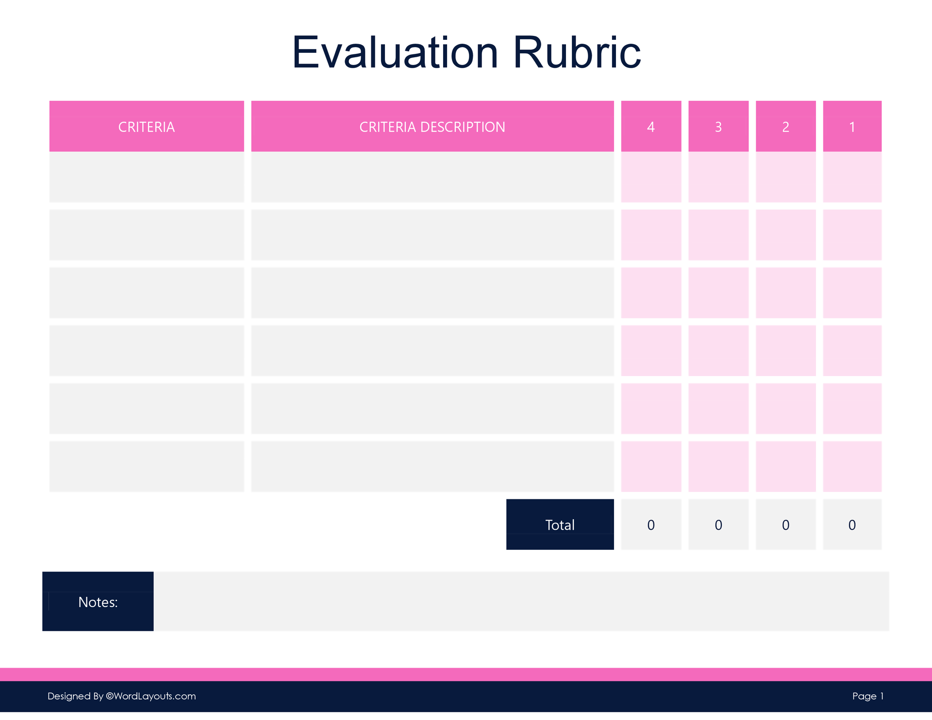 Customizable Evaluation Rubric Template - WordLayouts