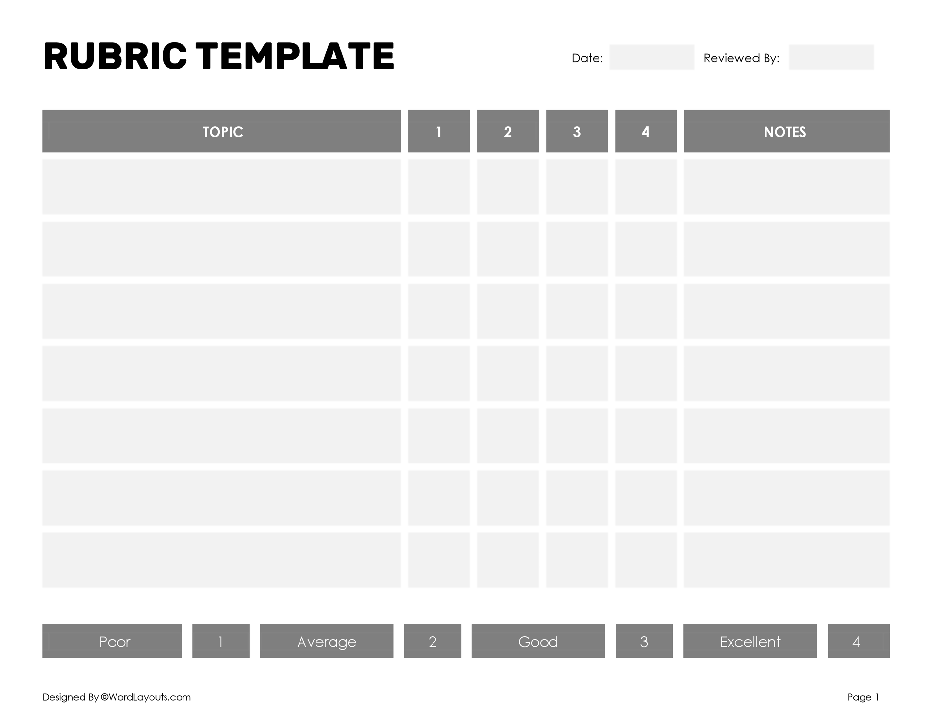 Project and Task Review Rubric Template - WordLayouts