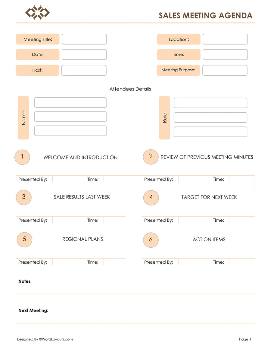 Free Sales Meeting Agenda Templates - WordLayouts