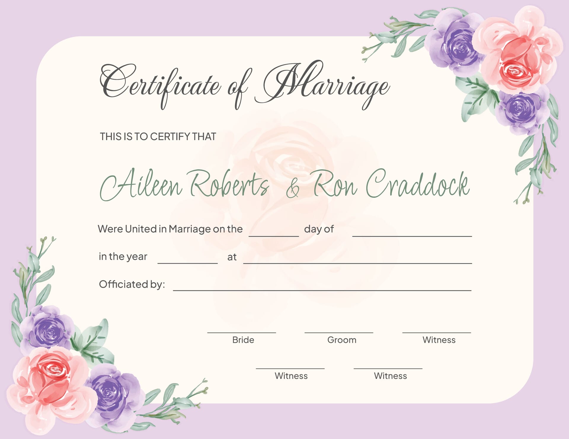 Gilded Celebration Marriage Certificate Template (Landscape) - WordLayouts