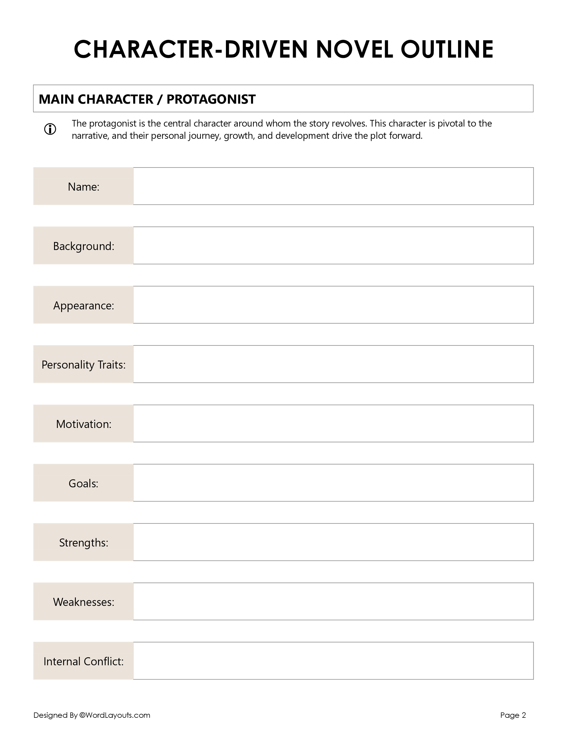 Character Driven Novel Outline Template - WordLayouts Character Driven Novel Outline Template - WordLayouts
