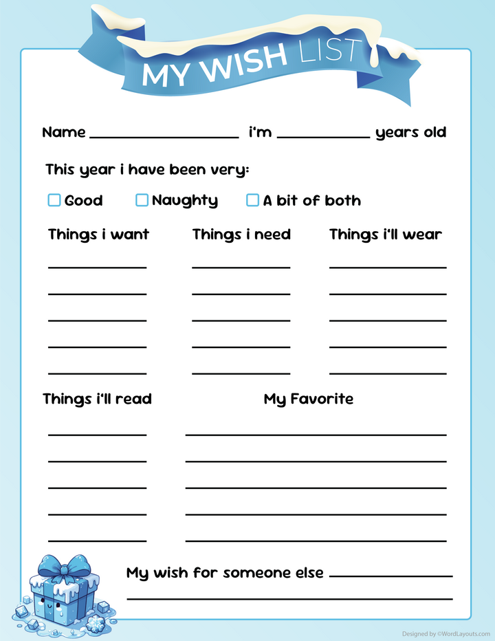 Free Printable Christmas Wish List Templates - WordLayouts Free Printable Christmas Wish List Templates - WordLayouts