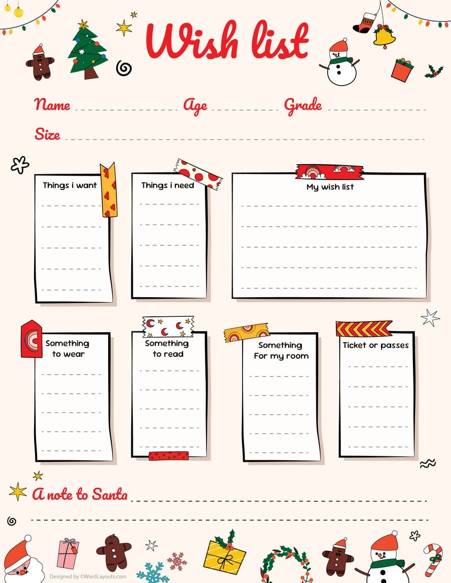 Free Printable Christmas Wish List Templates - WordLayouts