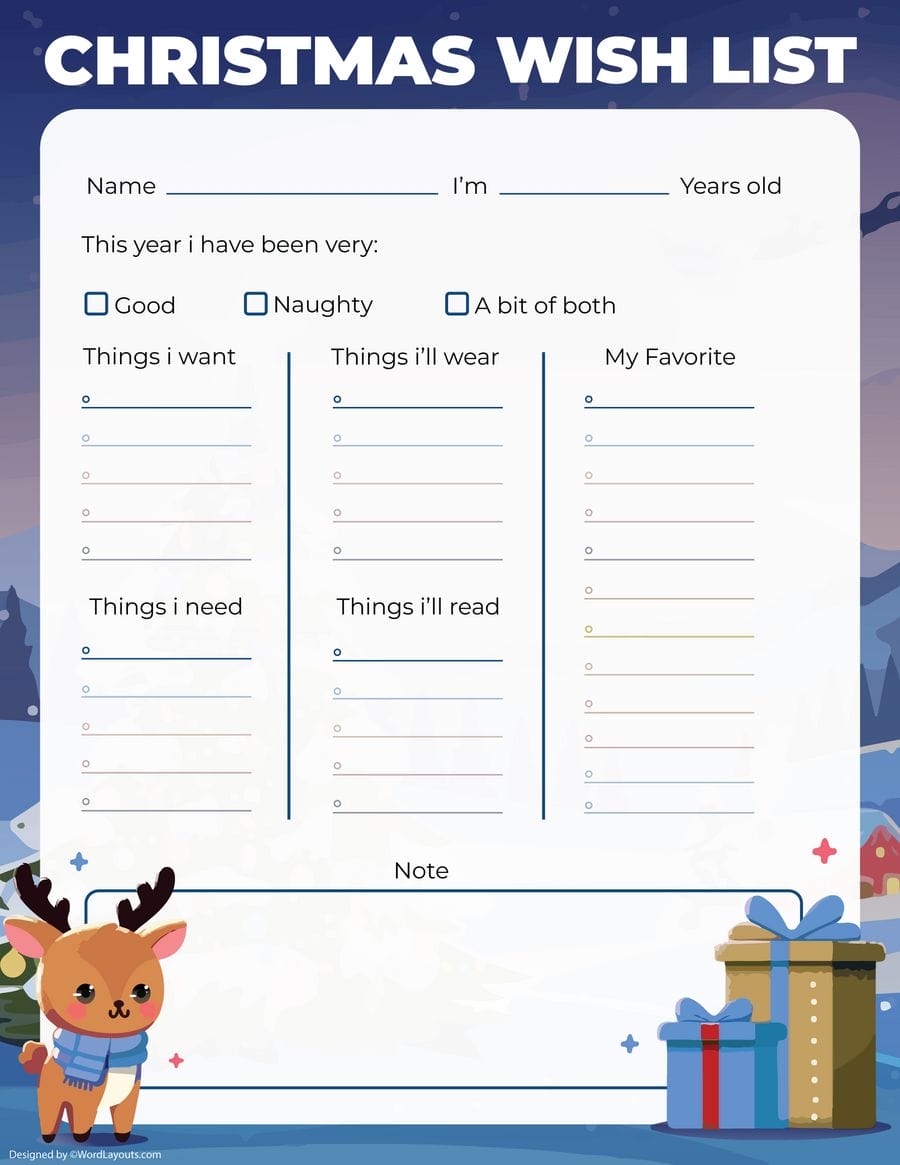 Gifts Christmas Wishlist Template - WordLayouts