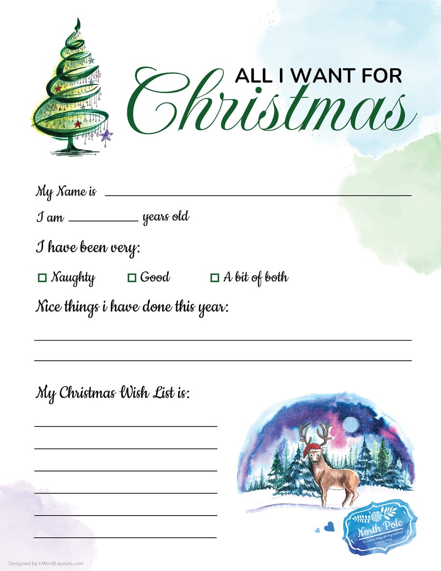Free Printable Christmas Wish List Templates - WordLayouts