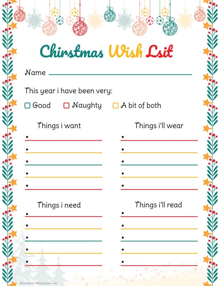 Free Printable Christmas Wish List Templates
