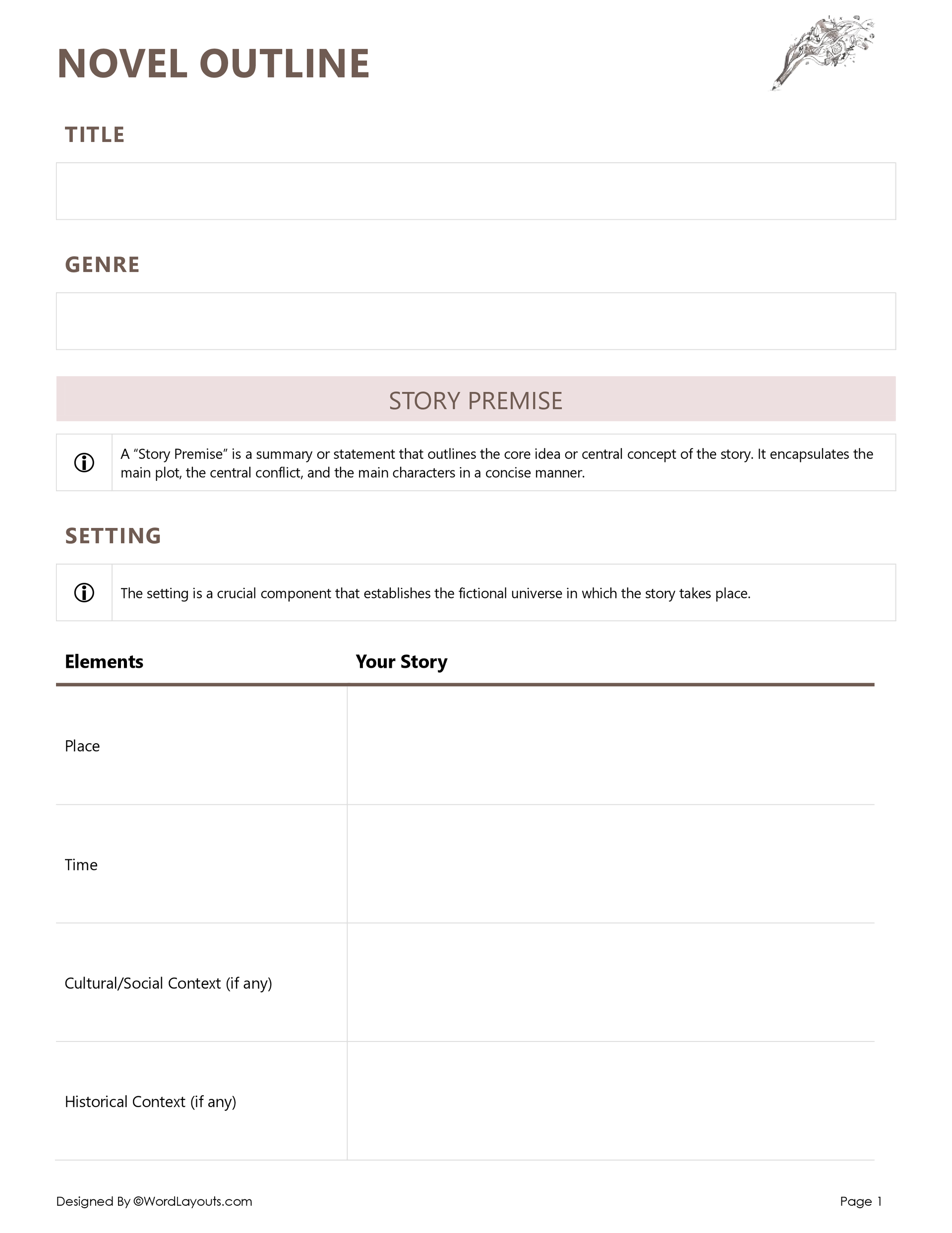 Character Driven Novel Outline Template - WordLayouts Character Driven Novel Outline Template - WordLayouts