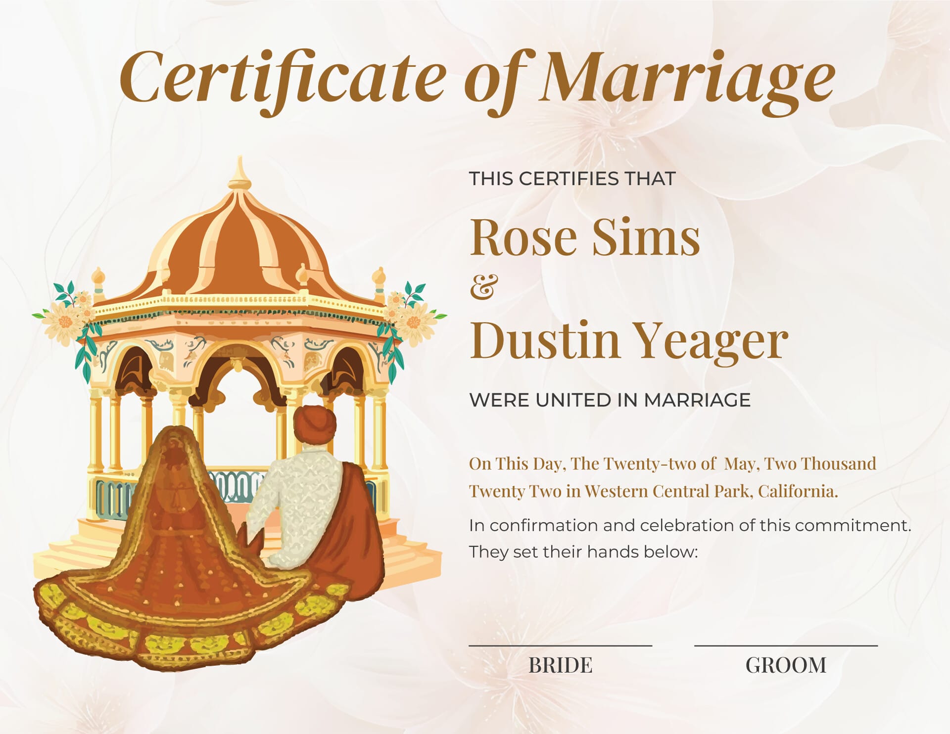 Cultural Bliss Wedding Certificate Template (Landscape) - WordLayouts