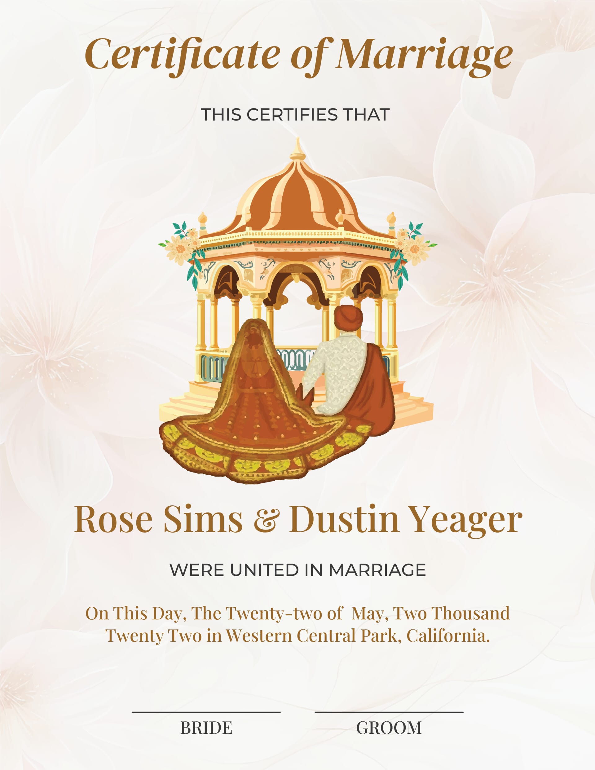 Romantic Haven Marriage Certificate Template (Landscape) - WordLayouts