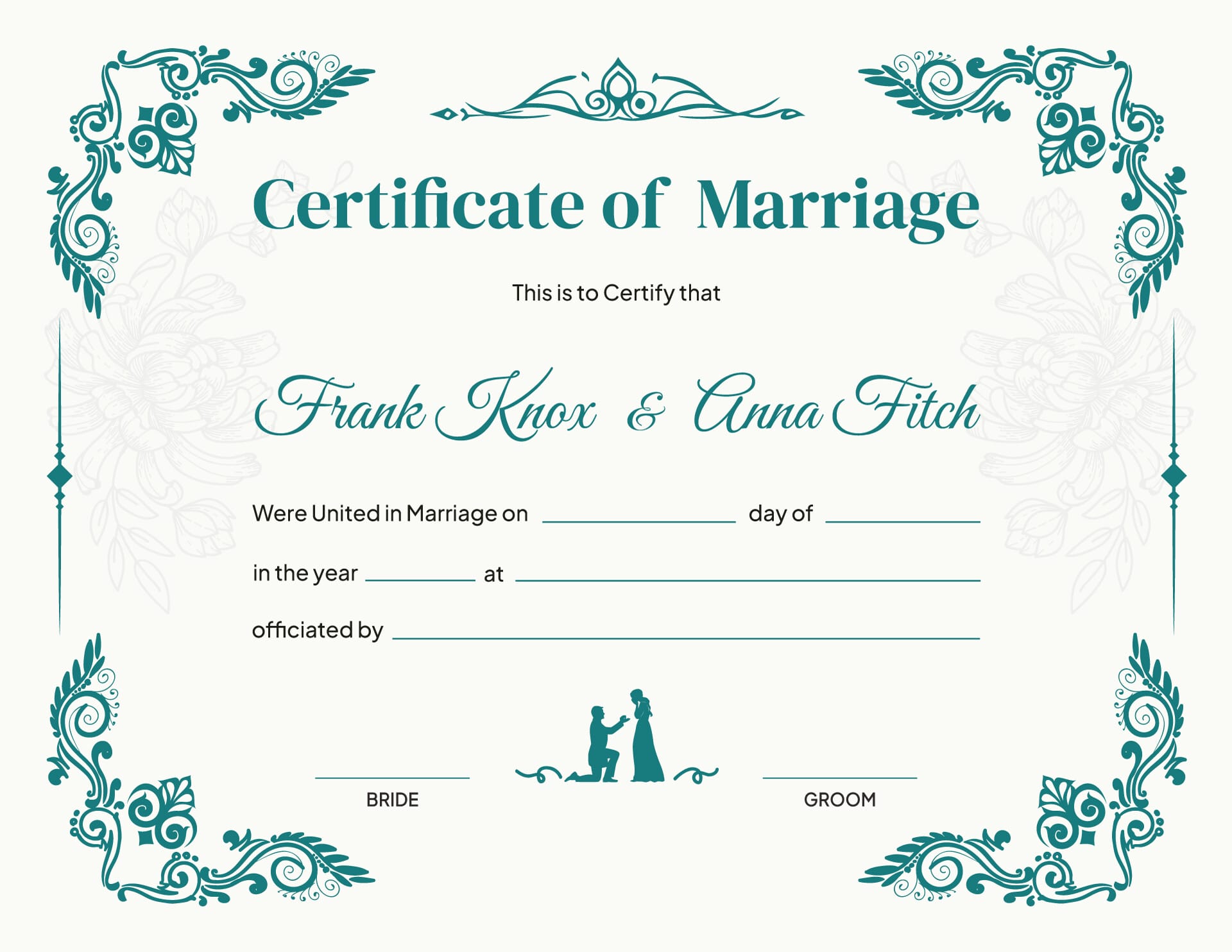 Elegant Marriage Certificate Template (Landscape) - WordLayouts