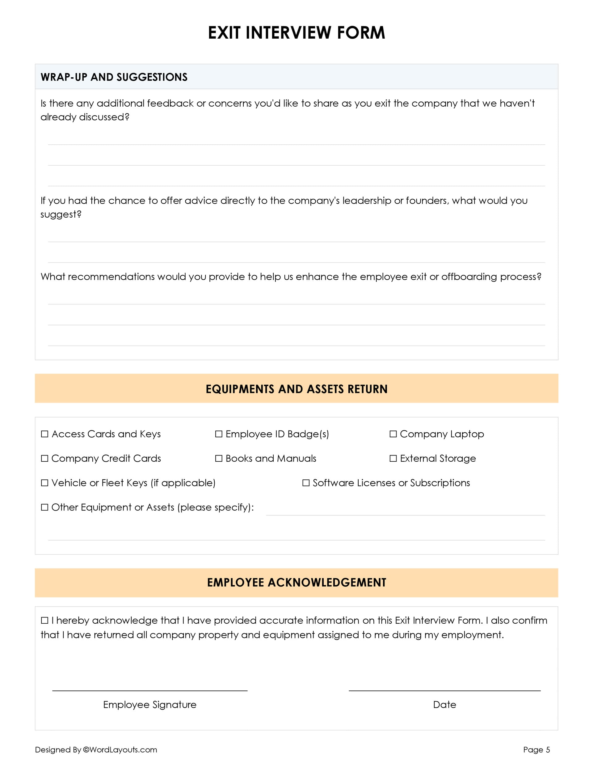 Exit Interview Form Template - WordLayouts