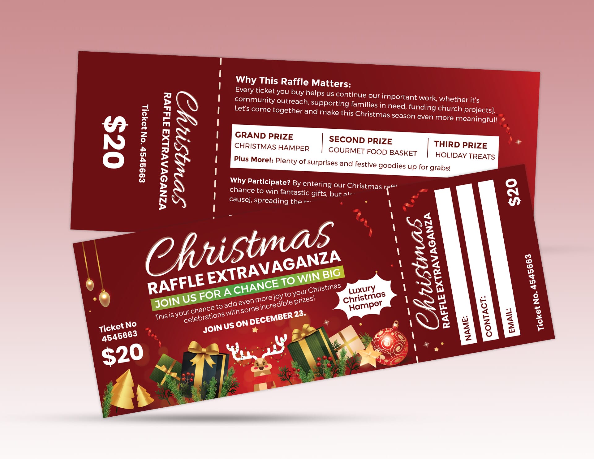 Festive Fortune Christmas Raffle Ticket Template - WordLayouts