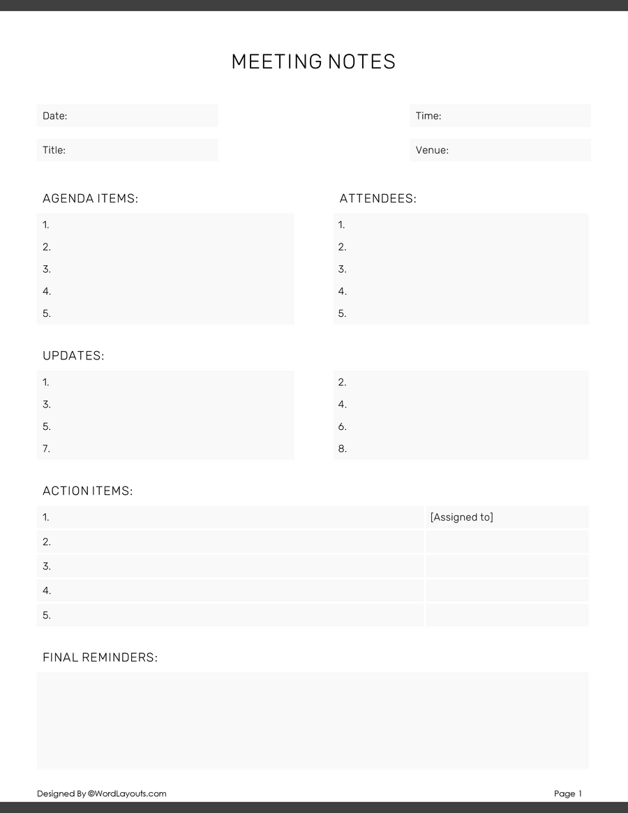 Meeting Minutes with Action Items Template - WordLayouts
