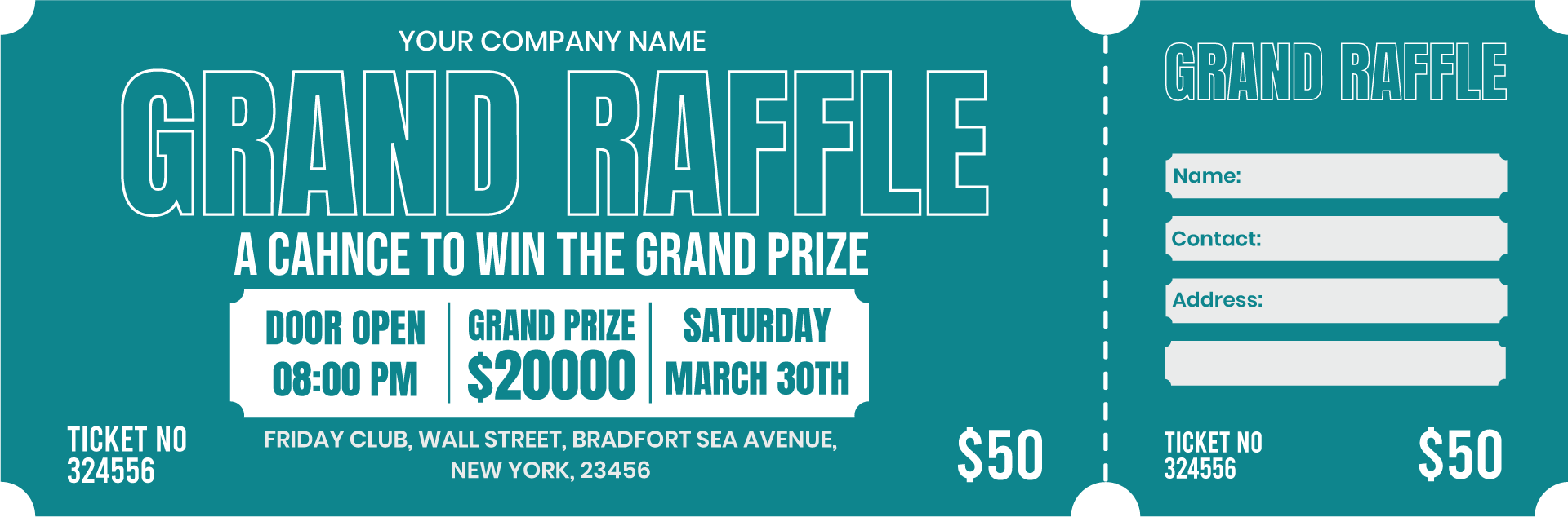 Grand Prize Bonanza Raffle Ticket Template - WordLayouts