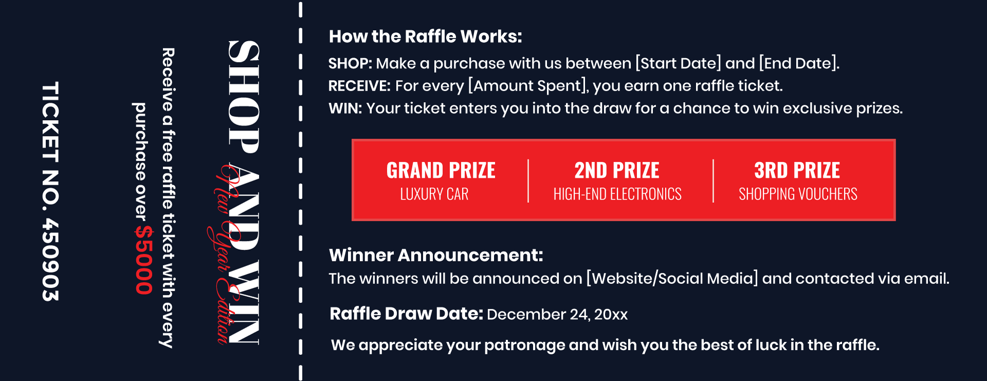 Lucky New Year Bonanza Raffle Ticket Template - WordLayouts