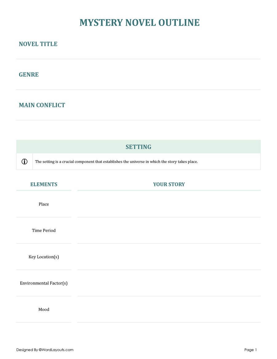 Mystery Novel Outline Template - WordLayouts